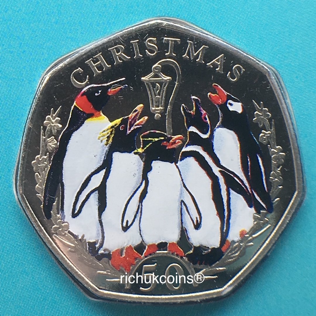 Falkland Islands Christmas Penguins 50p Coins VS. Isle of Man Christmas ...